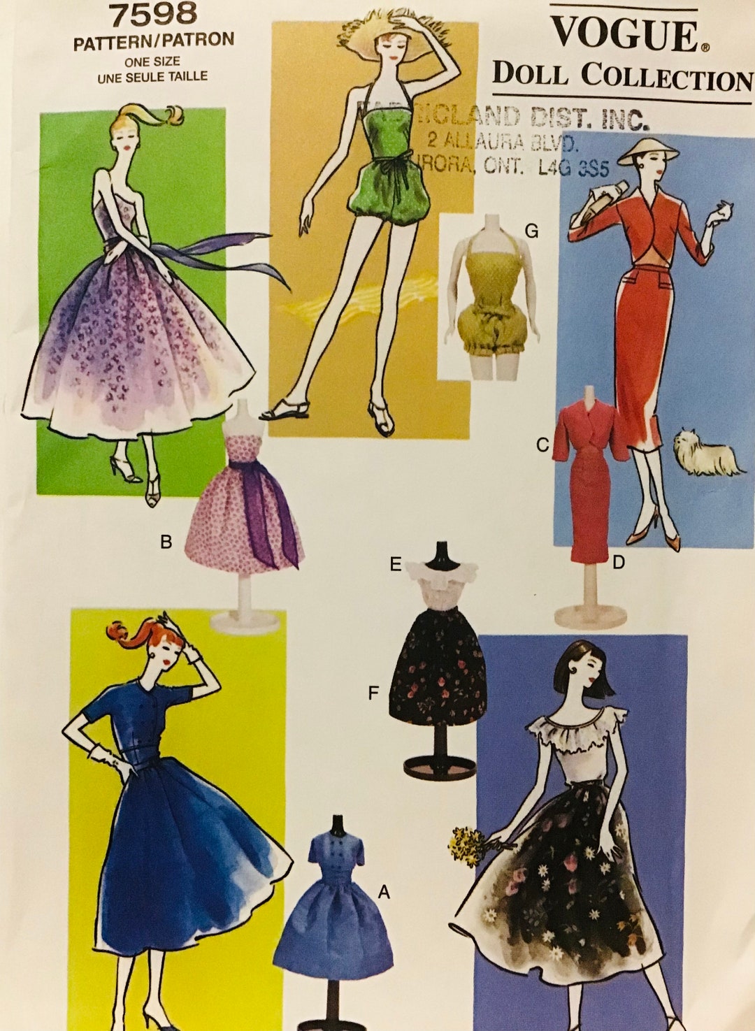 Sewing Pattern Vogue 7598 11.5” Vintage Doll Barbie Doll Clothes Dress ...