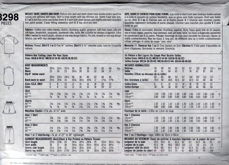 Sewing Pattern Simplicity 8298 Womens Short Sleeve and Sleeveless Shirt ...