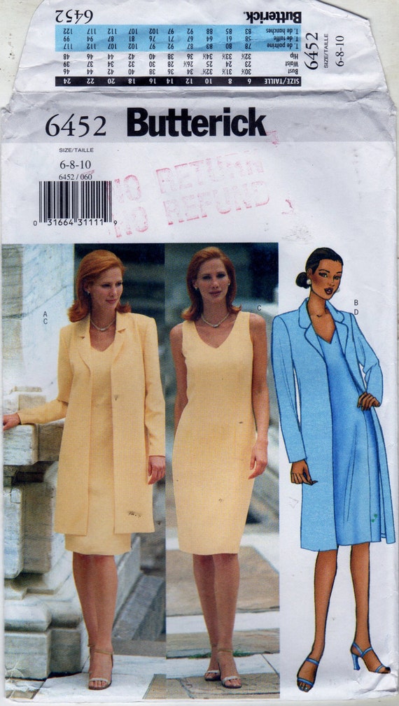 Sewing Pattern Butterick 6452 Womens Sleeveless Dress & | Etsy