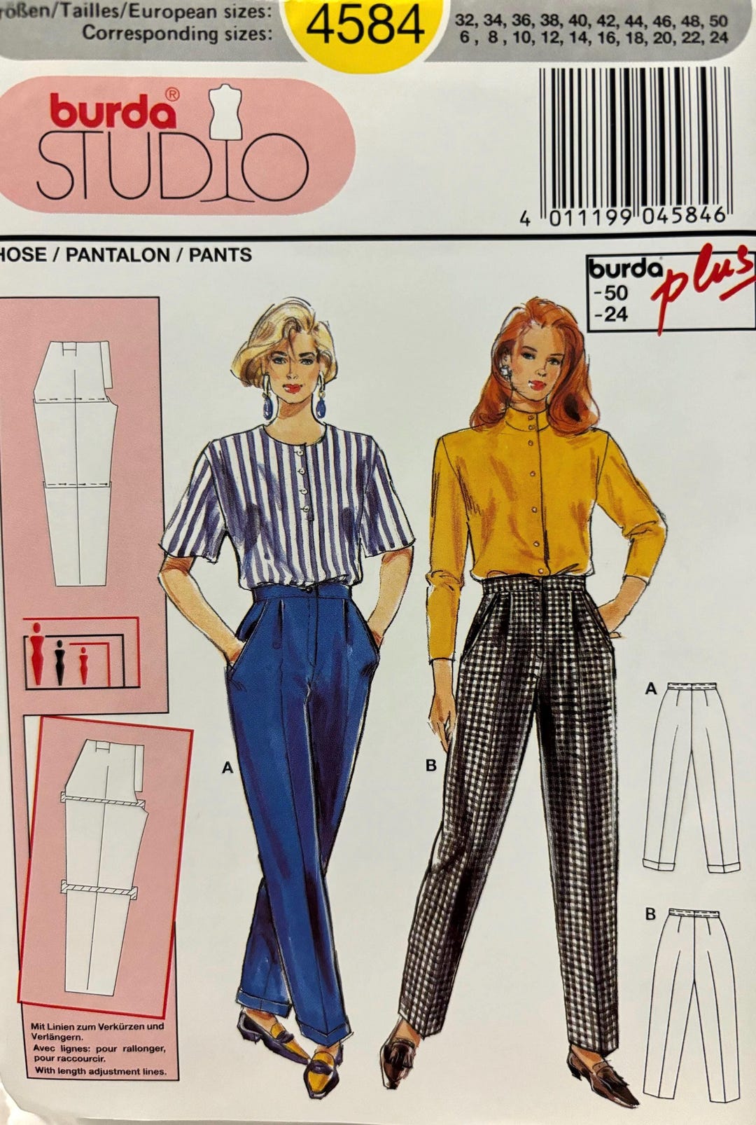 Sewing Pattern Burda 4584 Women’s Pants Size 6, 8-10, 12-14, 16-18, 20 ...