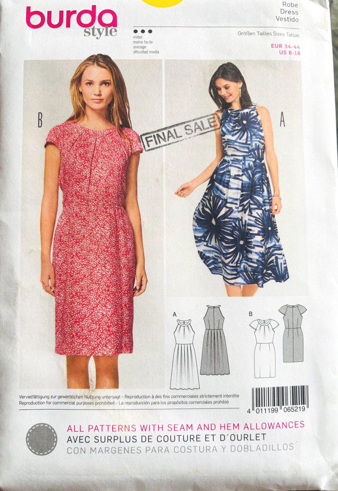 Sewing Pattern Burda 6521 Women’s Semi-fitted Dress - Size 8-10-12-14 ...
