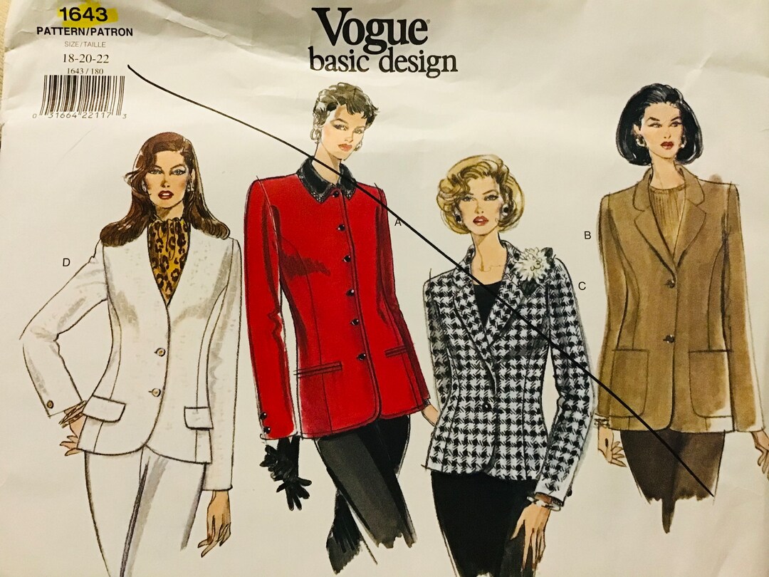Sewing Pattern Vogue 7824 Women’s Semi-fitted Lined Jacket Blazer Size ...