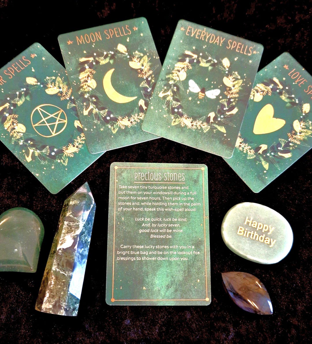 Witch Spell Deck & Crystal Gift Set: Agate Tower, Labradorite ...