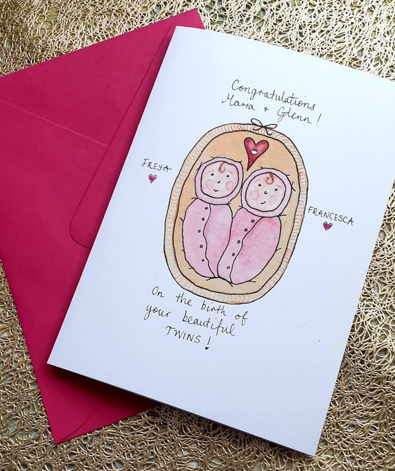 Card for Twins Personalised Twins Baby Card Watercolour - Etsy