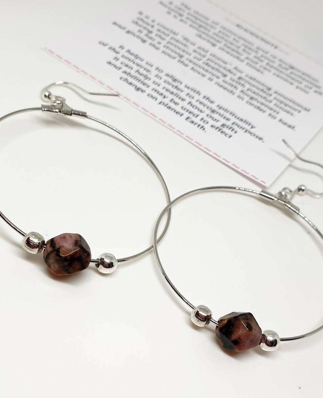 Boho Rhodonite Hoop Earrings: Handmade Silver Healing Crystals - Etsy