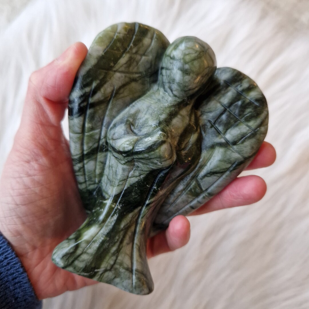 Green Serpentine Crystal Angel: Hand Carved Stone Figurine - Etsy