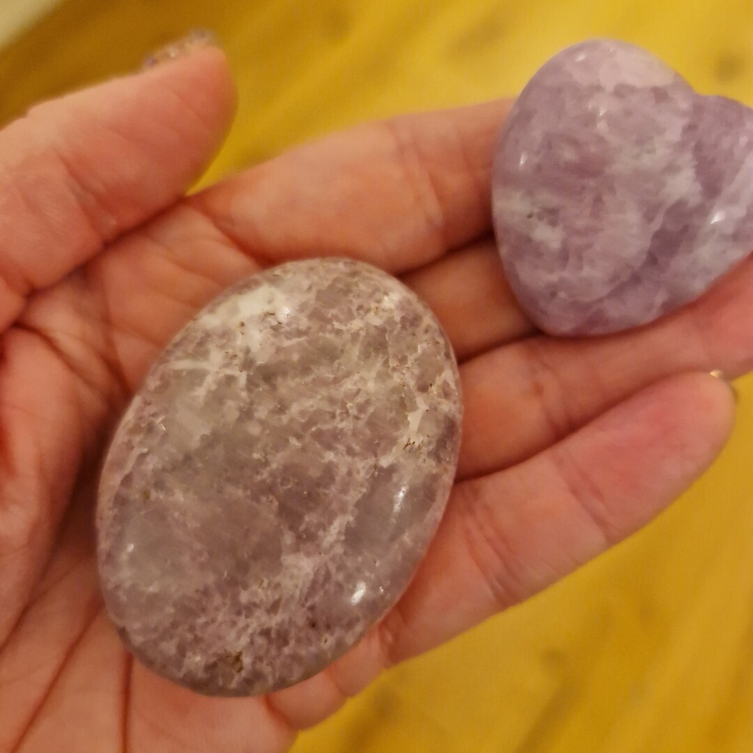 Purple Lepidolite Heart and Oval Crystal Nurturing & Soothing - Etsy UK