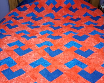 Blue and Orange Quilt - Etsy