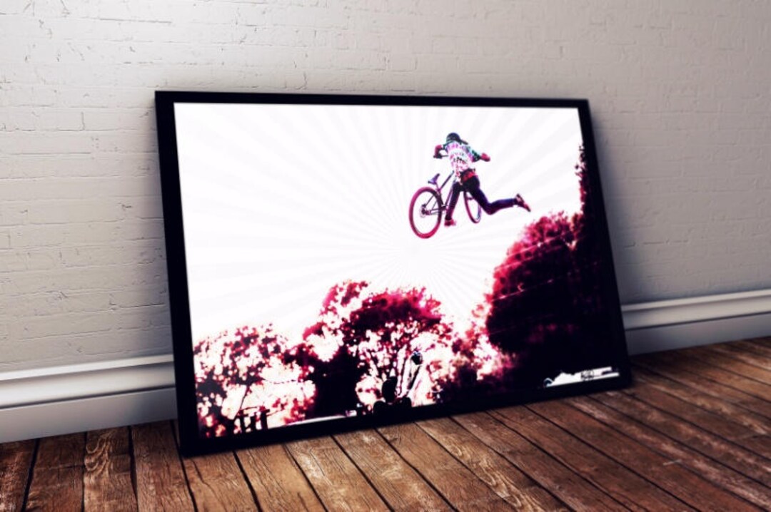 Mountain Bike Jump Art Print, Santa Cruz Sunset, Sports Poster, Framed ...