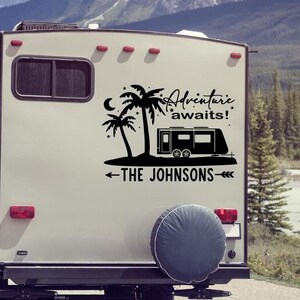 Adventure Awaits RV Decal With Last Name, Personalized Decal, Slide Out ...