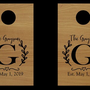 Custom Cornhole Board Decals: Monogram Vinyl Stickers, Wedding Decor - Etsy