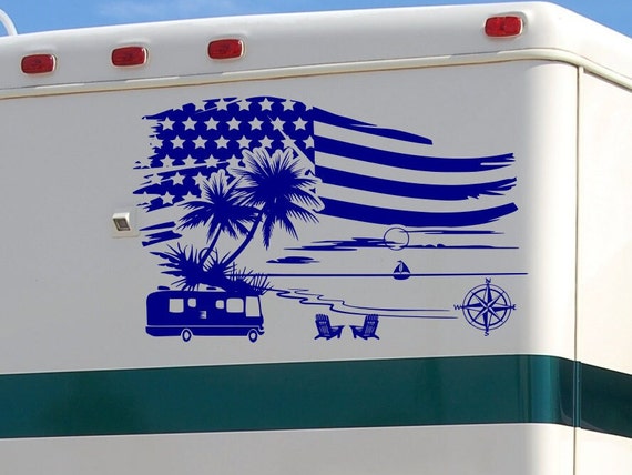 Patriotic Beach Rv Camper Decal With Flag and Personalized | Etsy