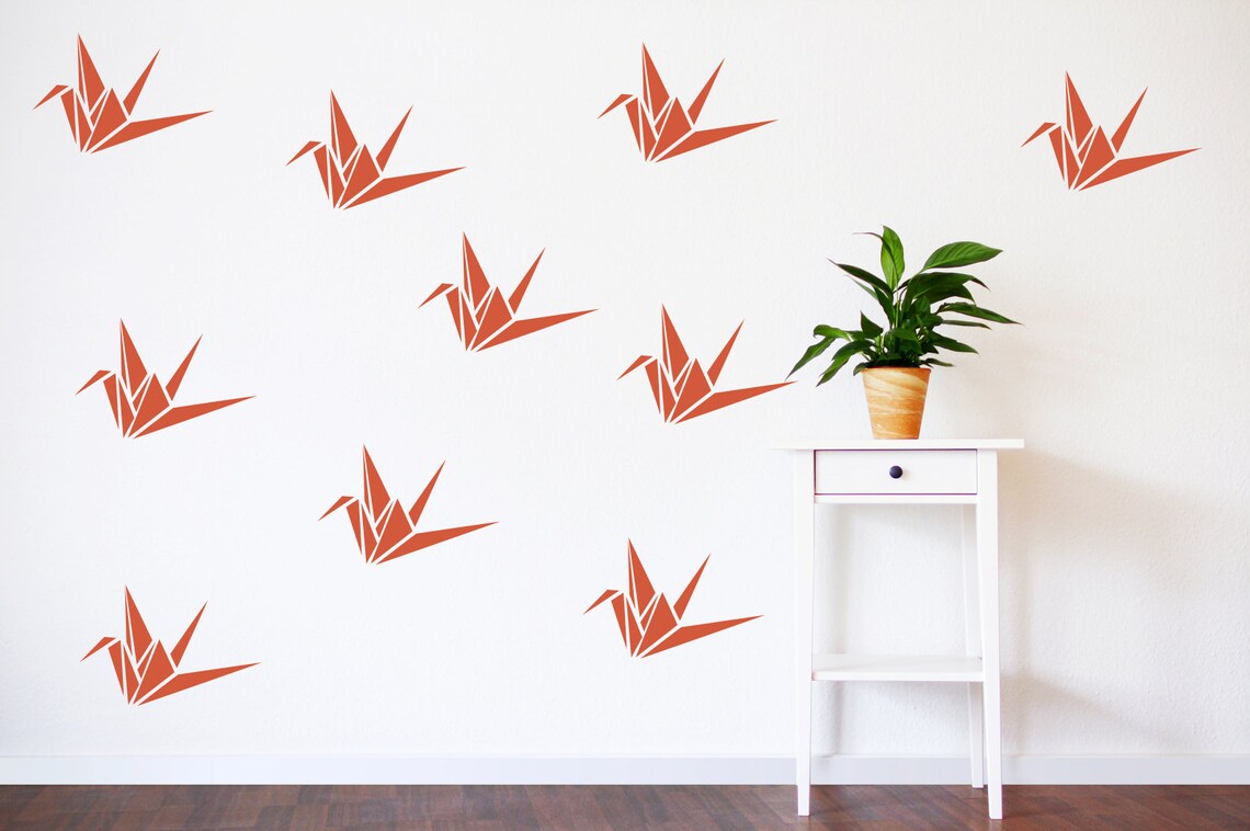 Origami Paper Crane Wall Art Decals Origami Crane Decor | Etsy