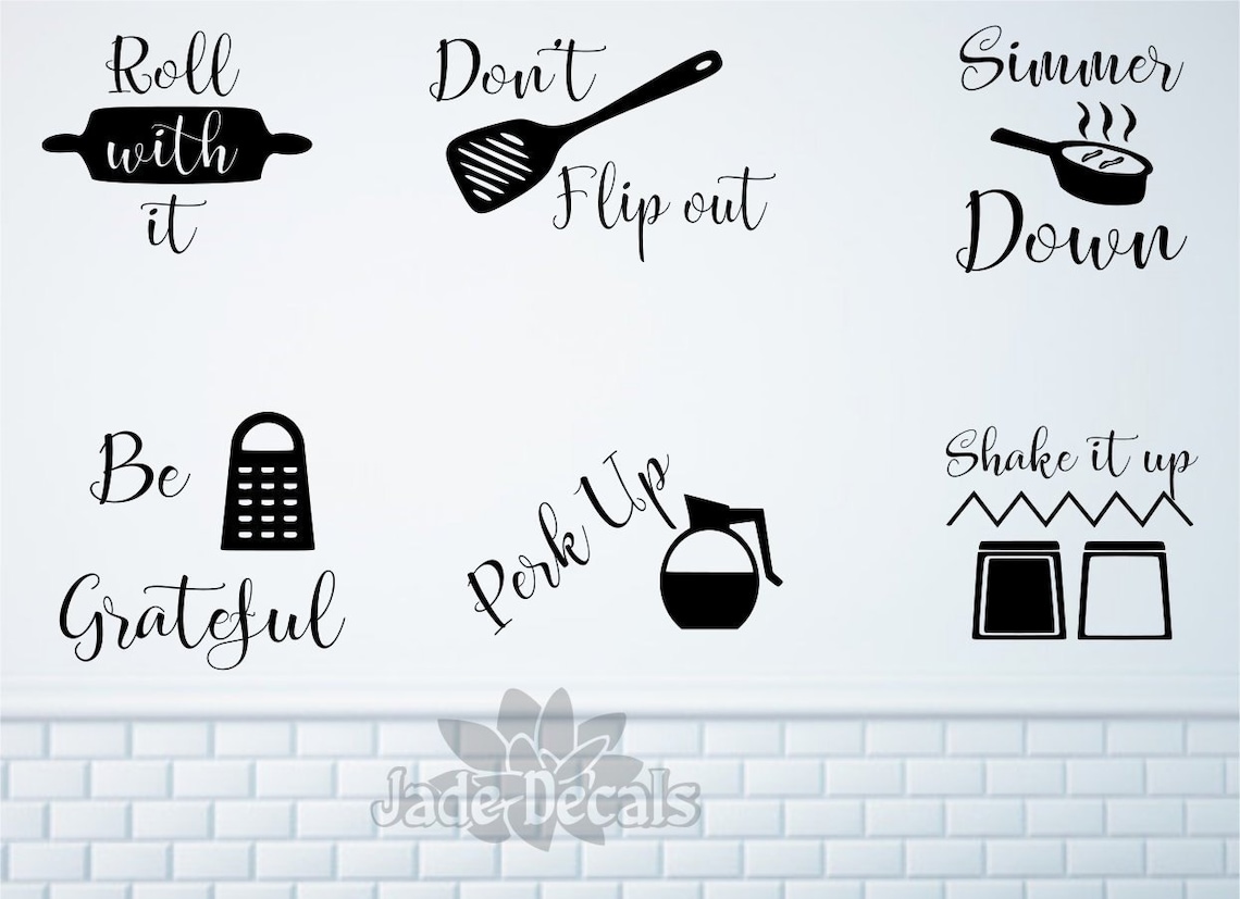 Kitchen Wall Decals Kitchen Utensil Art Roll With It - Etsy
