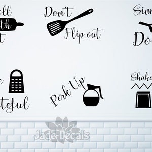 Kitchen Wall Decals Kitchen Utensil Art Roll With It | Etsy