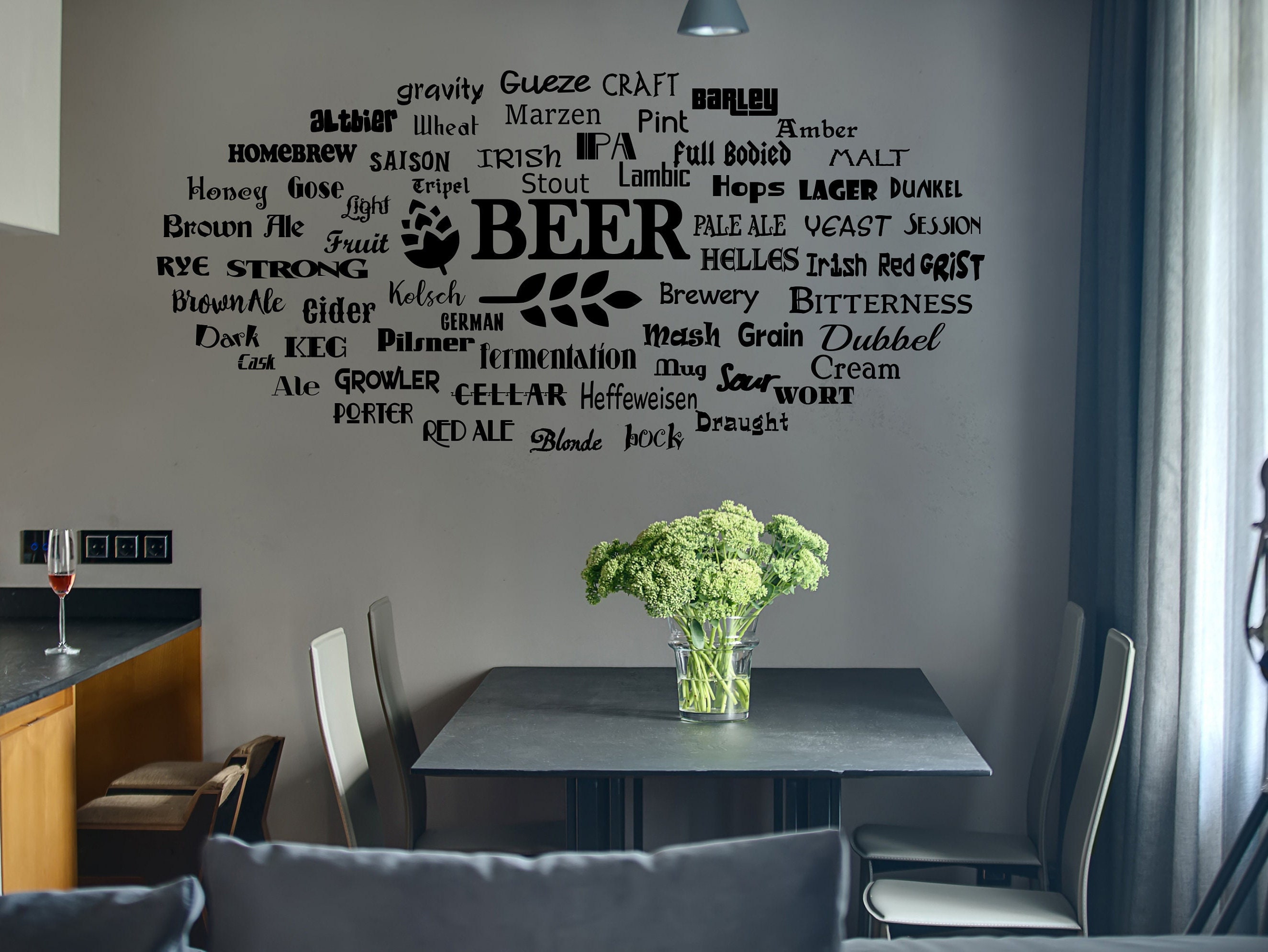 Beer wall decal, beer wall art, bar wall art, types of beer decal