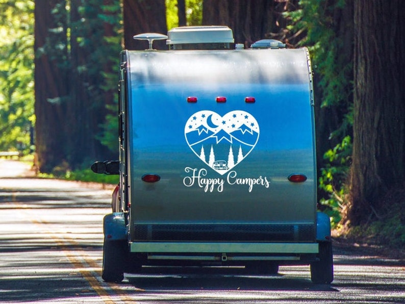Happy Campers Decal for Rv or Vintage Camper // Heart Shaped | Etsy