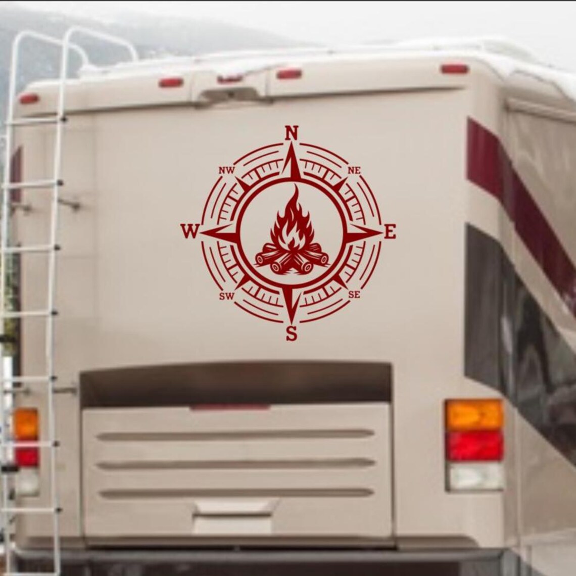 RV Compass Decal: Campfire Scene for Camper Door & Tire Cover - Etsy