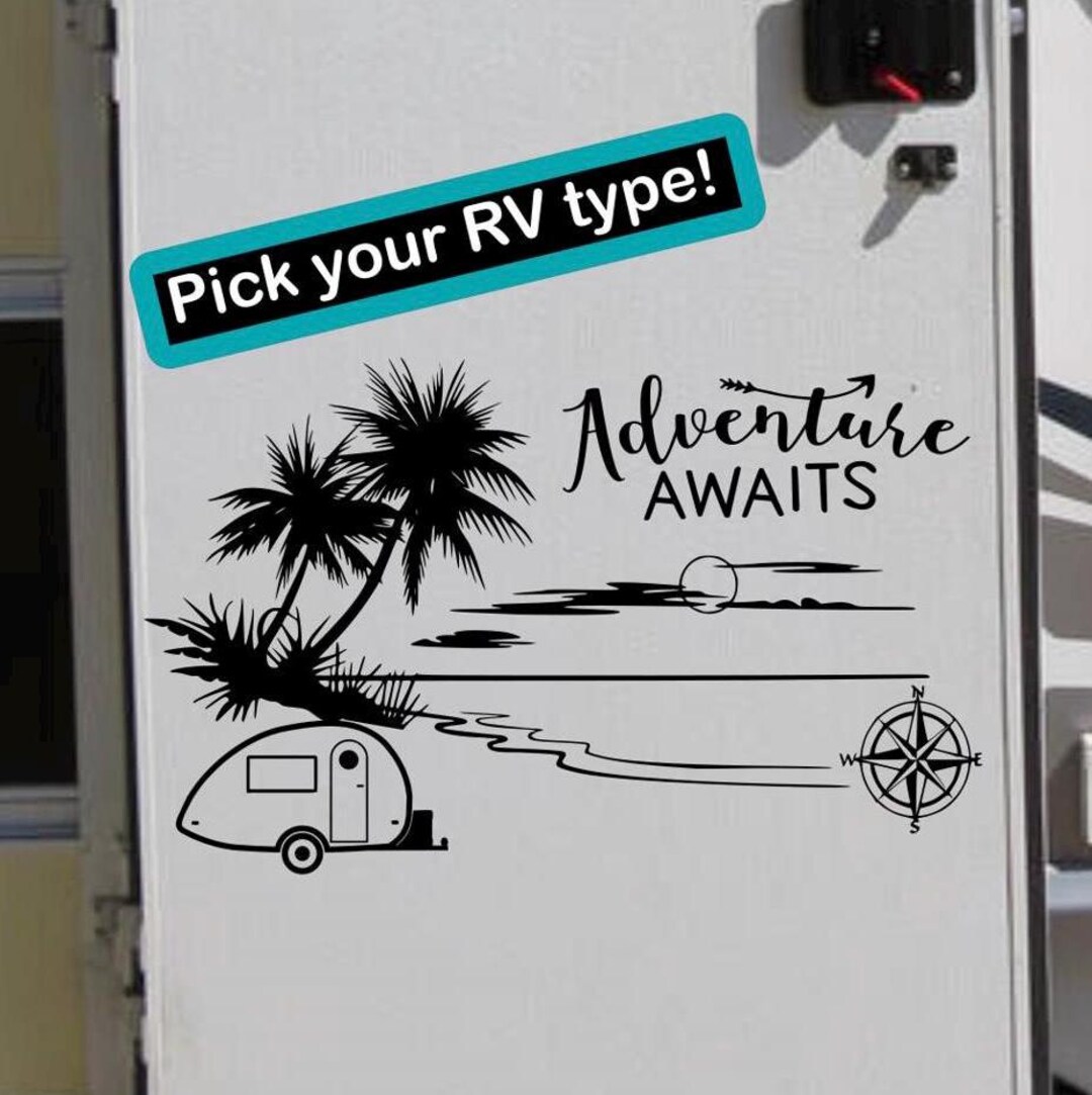 Adventure Awaits Rv Camper Decal, Fifth Wheel Decal, Vinyl Rv Decal ...