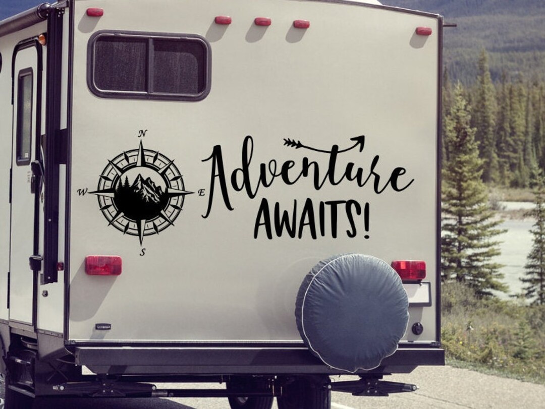 Compass Rv Decal With Mountains - Adventure Awaits Camper Decor Vinyl ...