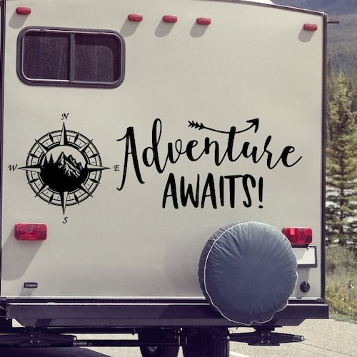 Compass Rv Decal With Mountains Adventure Awaits Camper - Etsy