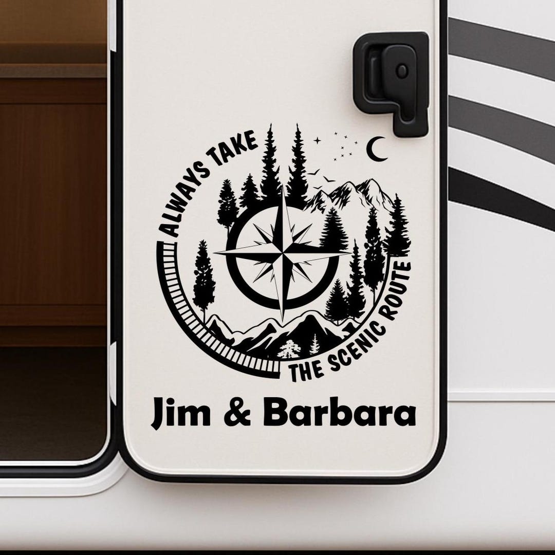Scenic Route RV Door Decal: Compass, Trees, Mountain - Personalized - Etsy