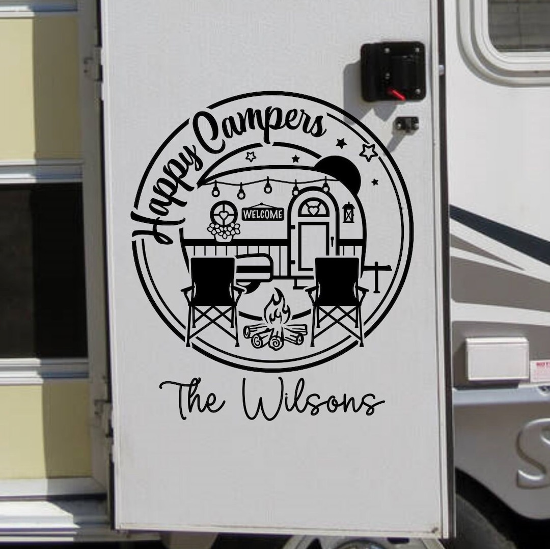 Happy Campers Vinyl Decal Adirondack Chairs Custom Rv Decal ...