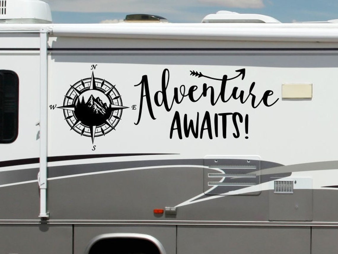 Compass Rv Decal With Mountains Adventure Awaits Camper - Etsy