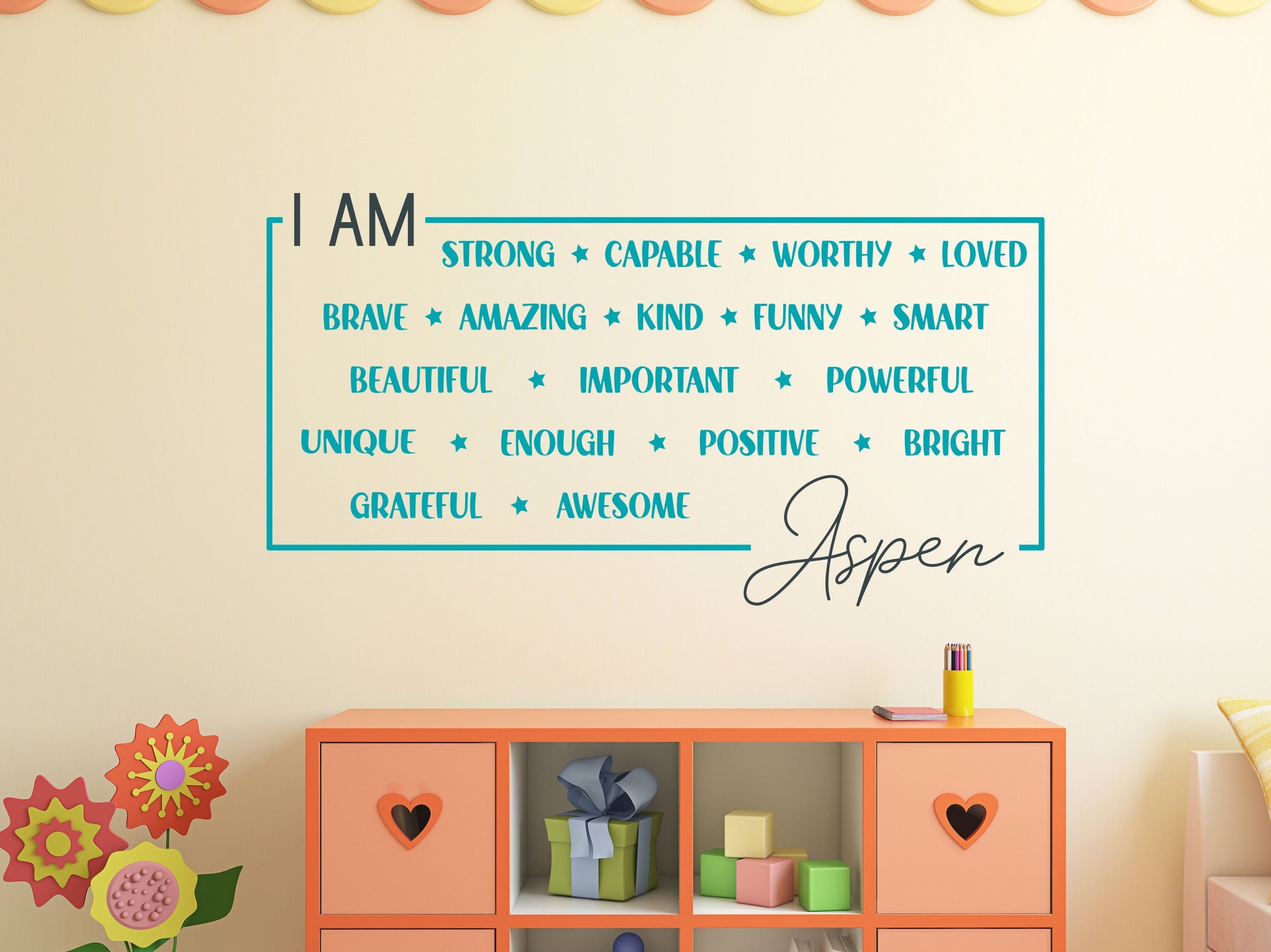 Positive affirmation wall art, i am enough, custom name decal, name ...