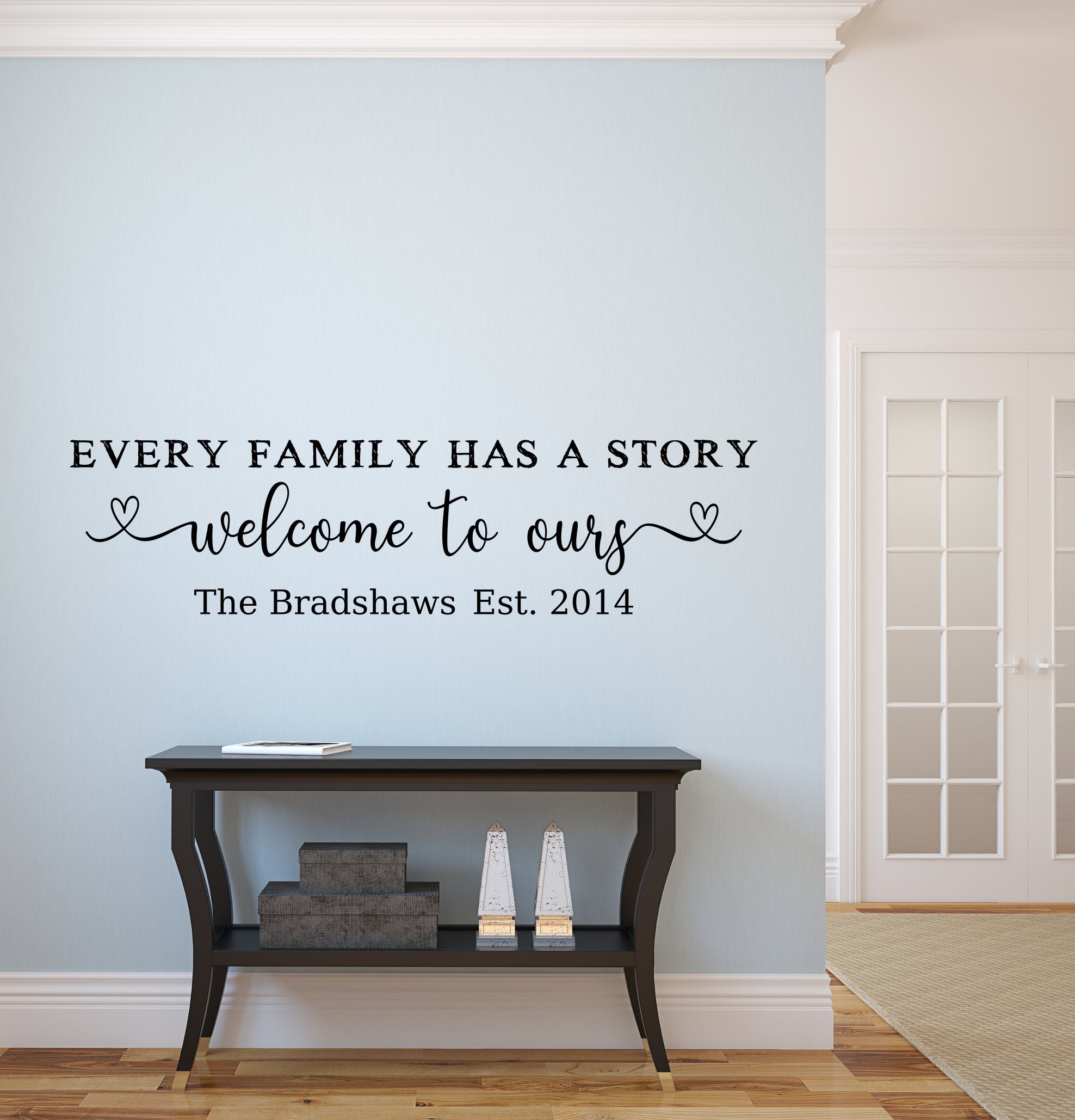 Last name wall art vinyl decal- Every family has a story, welcome to ...