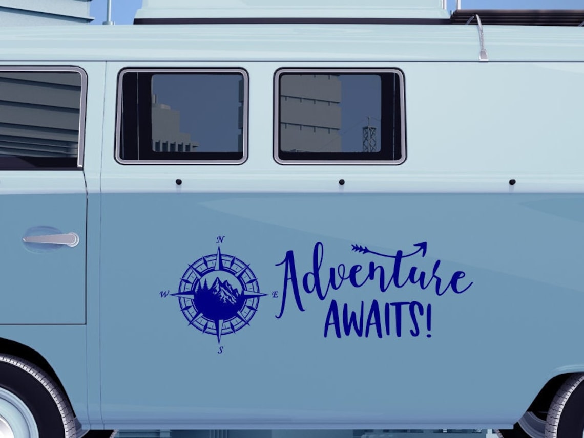 Compass Rv Decal With Mountains Adventure Awaits Camper - Etsy