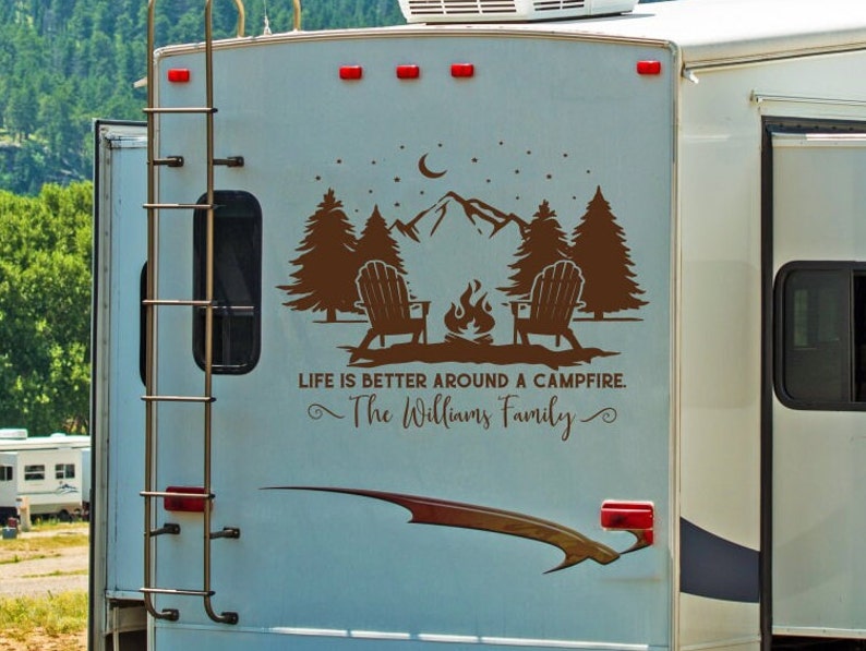 Personalized RV Camper Decal: Campfire Mountain Scene - Etsy