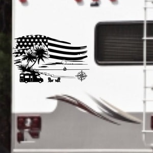 Patriotic Beach Rv Camper Decal With Flag and Personalized With Trailer ...