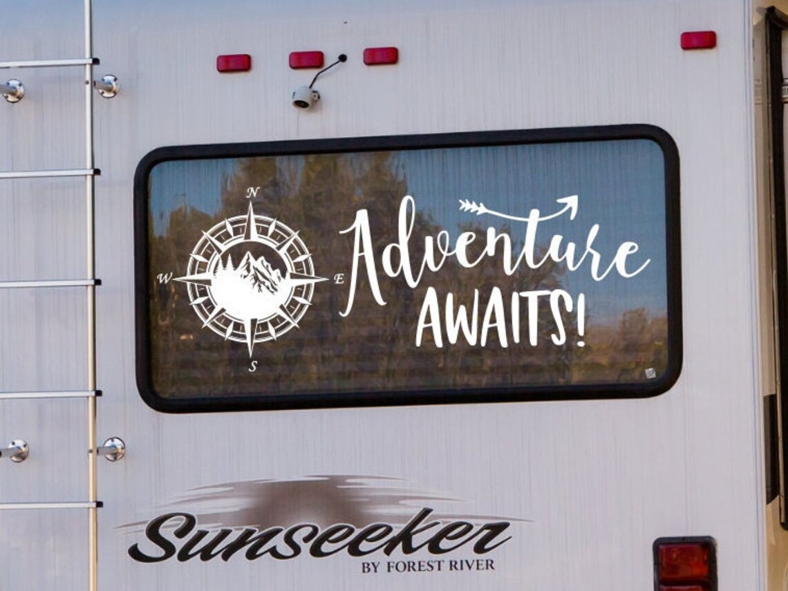 Compass Rv Decal With Mountains Adventure Awaits Camper - Etsy