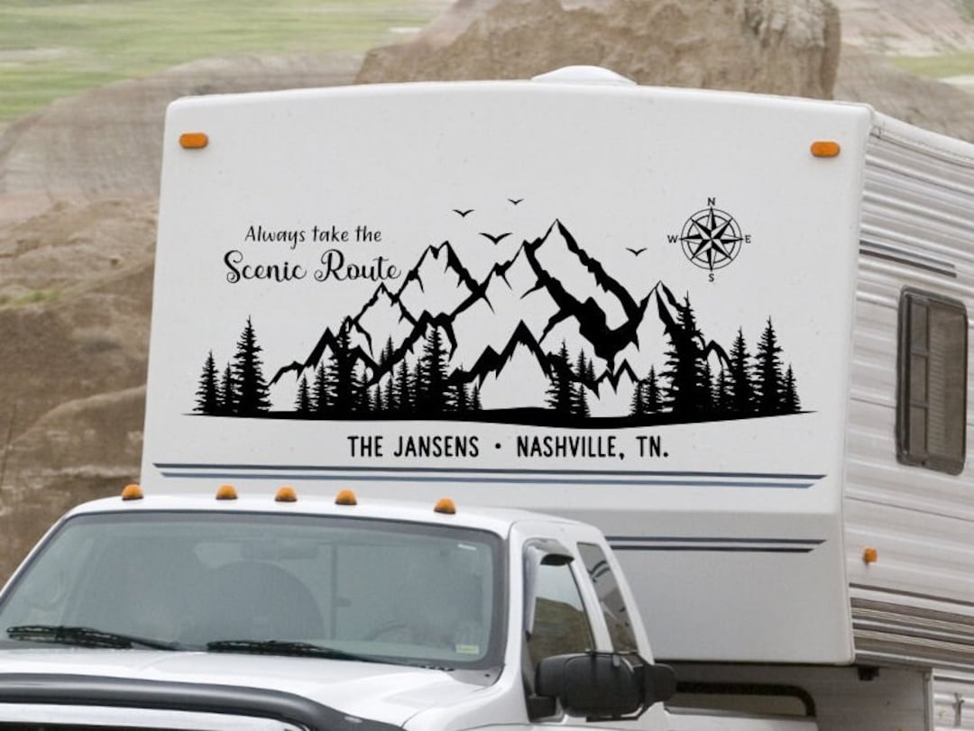 Scenic Route Mountain RV Decal: Personalized Camper Decor With Compass ...