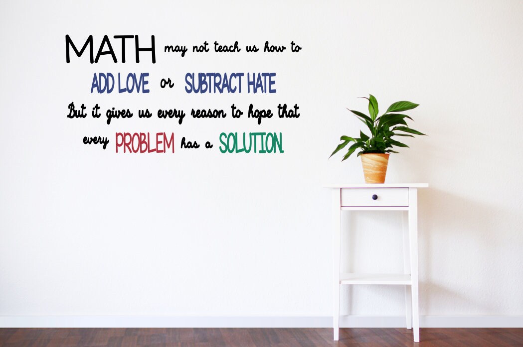Math vinyl wall decals for classroom // add love, subtract hate