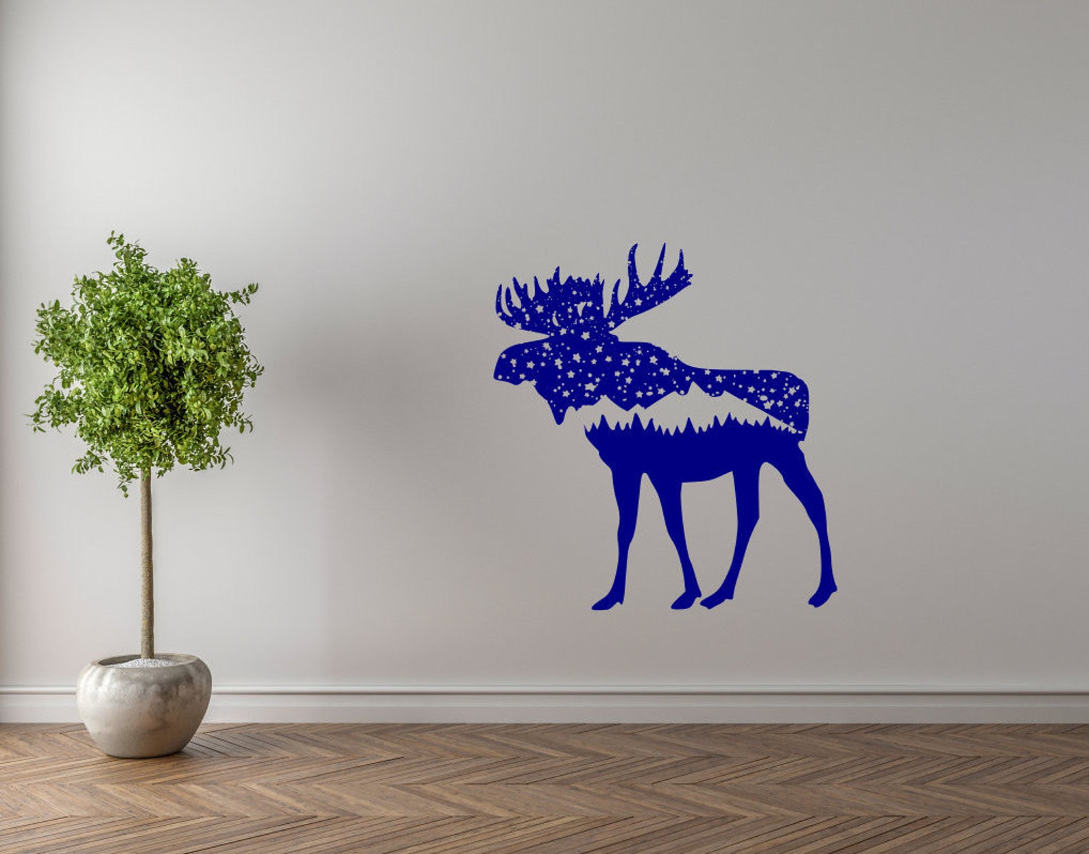 Moose Wall Decal Moose With Trees and Stars Bull Moose - Etsy