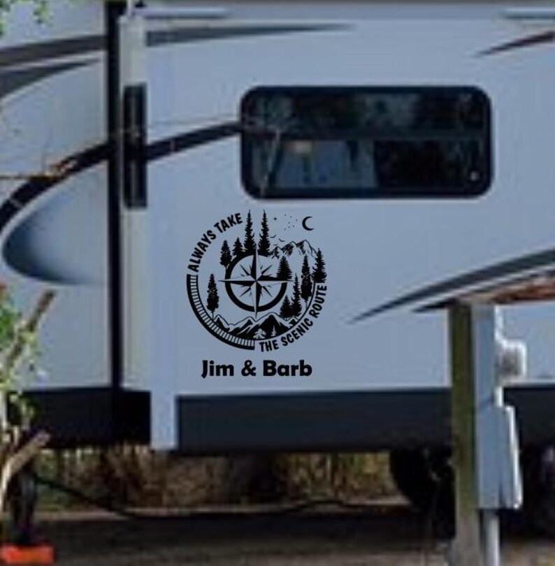 Scenic Route RV Door Decal: Compass, Trees, Mountain - Personalized - Etsy