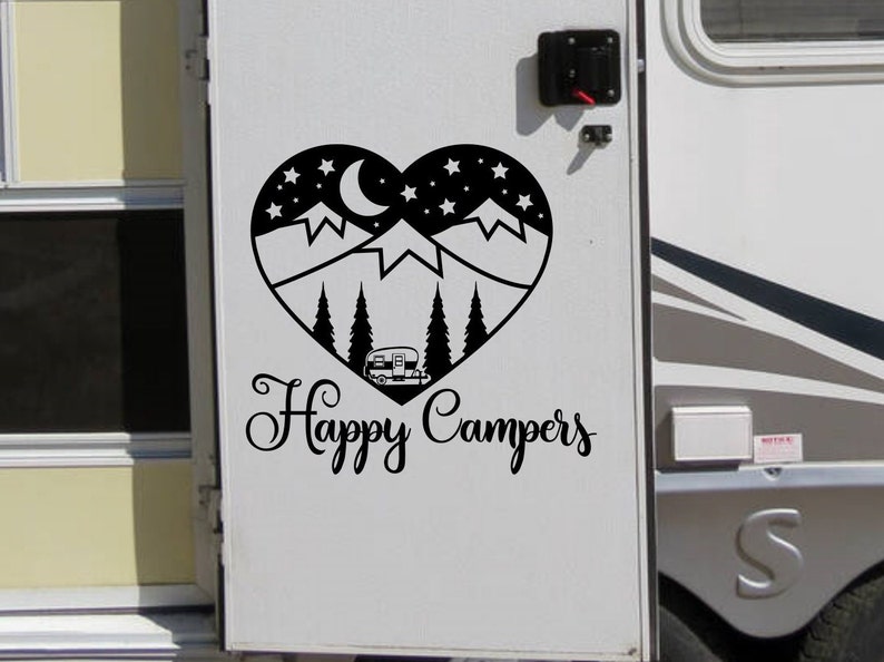 Happy Campers Decal for Rv or Vintage Camper // Heart Shaped | Etsy