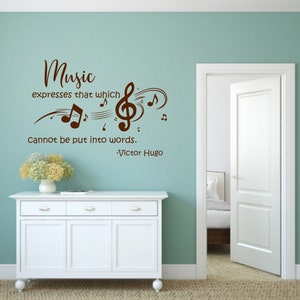 Music Quote Vinyl Lettering Wall Decal, Music Teacher Gift, Victor Hugo ...