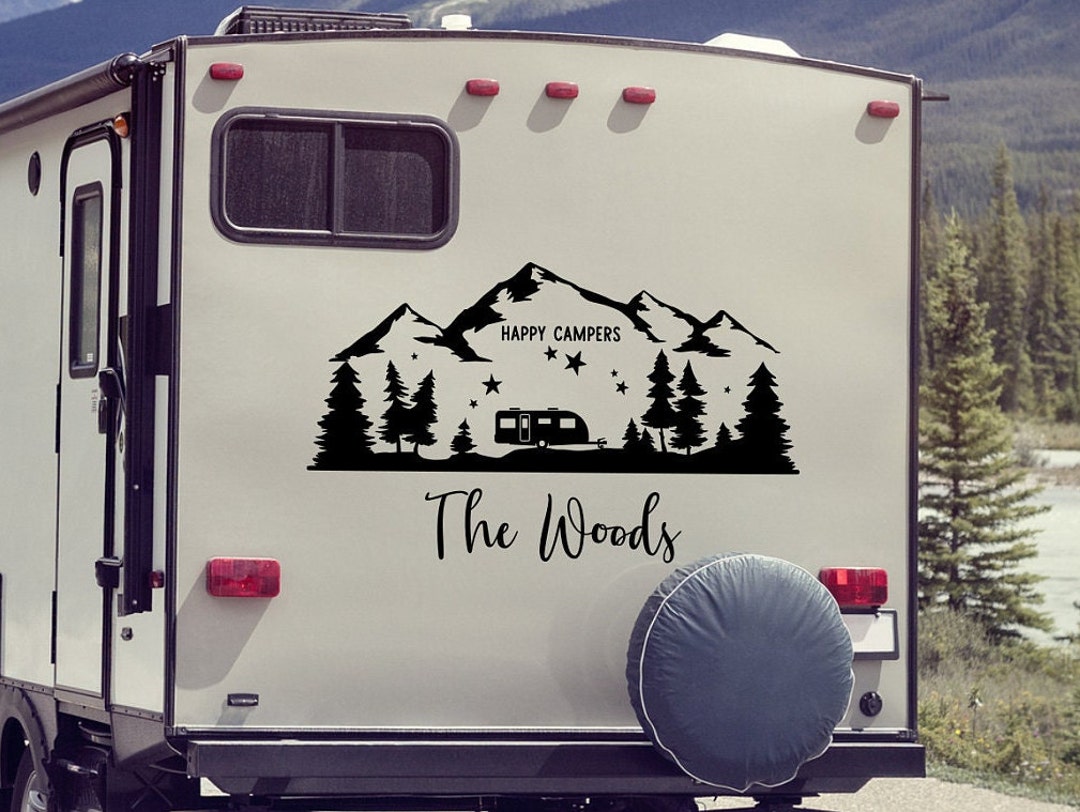 Personalized RV Decal: Happy Campers, Mountain Scene - Etsy