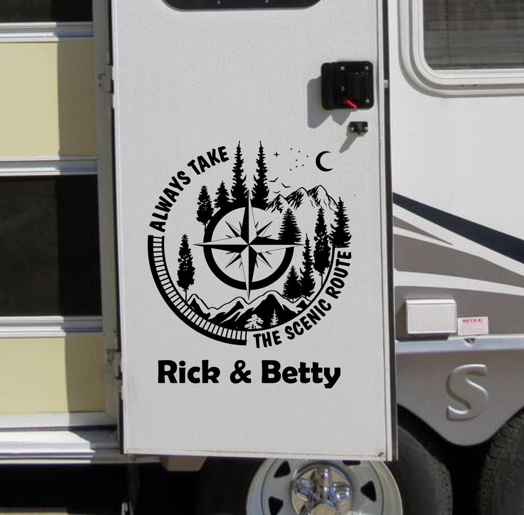 Scenic Route RV Door Decal: Compass, Trees, Mountain - Personalized - Etsy