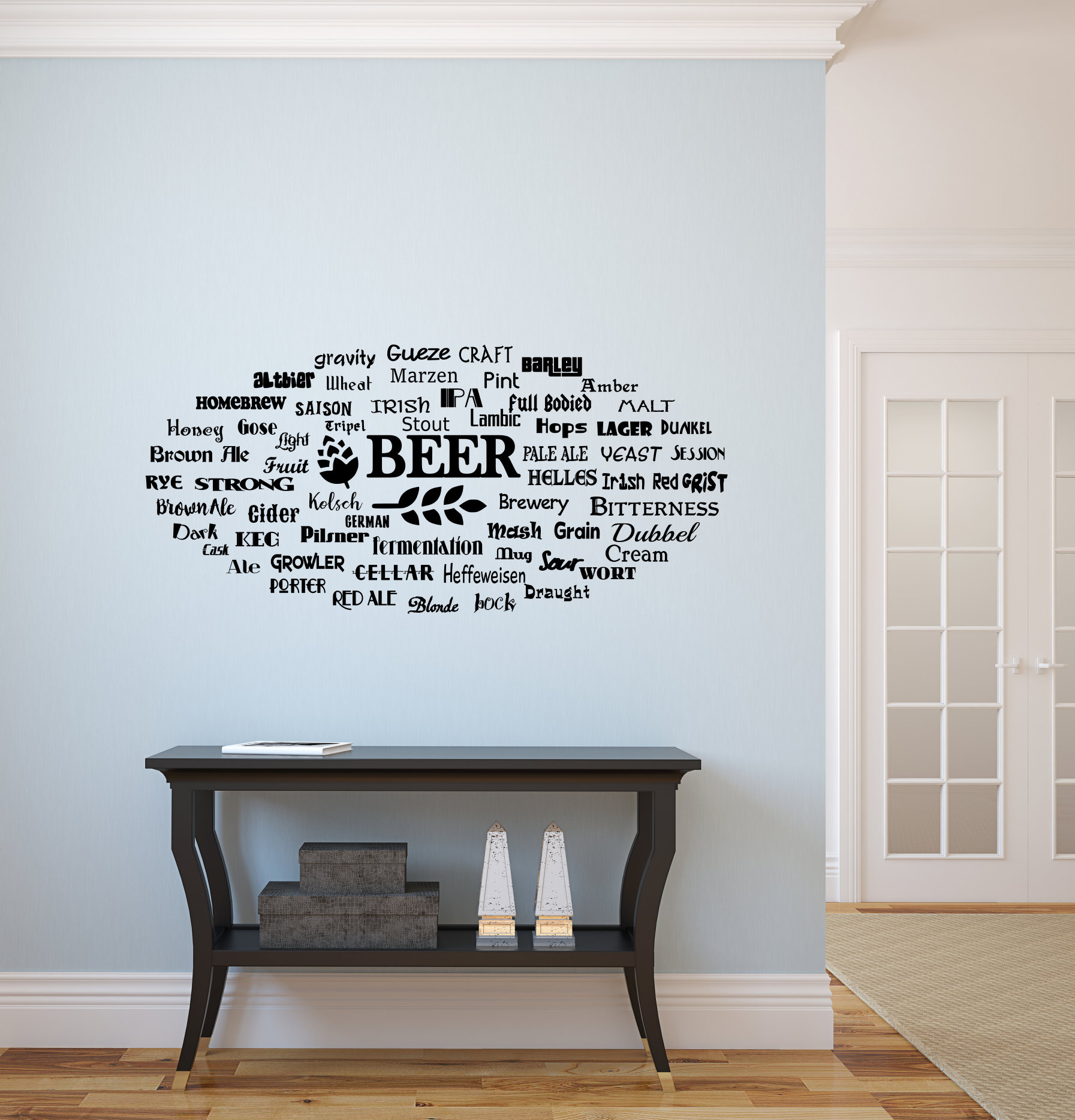 Beer wall decal, beer wall art, bar wall art, types of beer decal