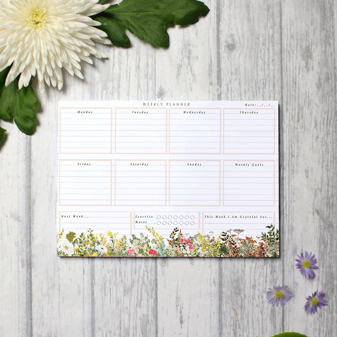 A4 Weekly Notepad - Desk Pad - Floral Notepad - Weekly Planner - Weekly ...