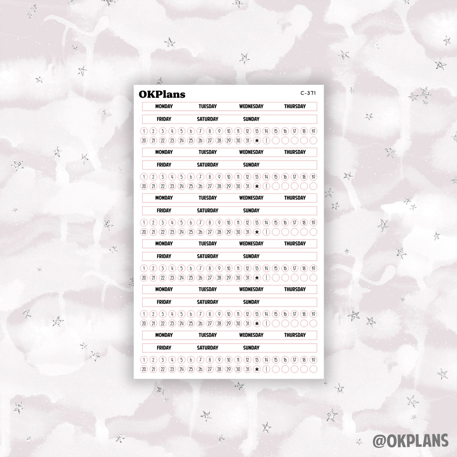 Monday Start Monthly Strips // EC A5 Daily Duo - Etsy