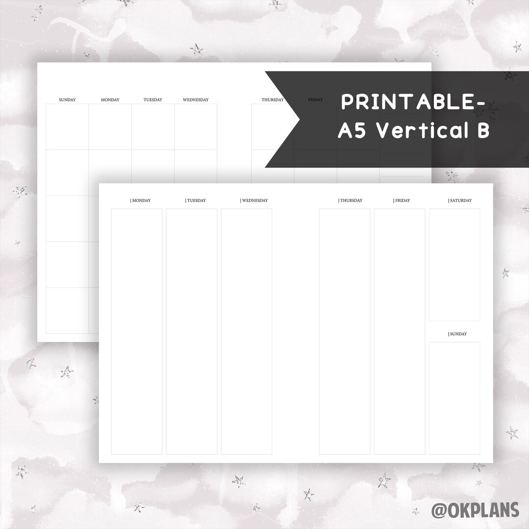A5 Vertical B Planner // Digital Download // Writing Paper, Study Note ...