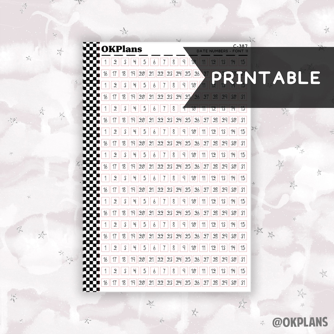 Date Numbers // Font 11 // Printable // C-387 // Functional - Etsy