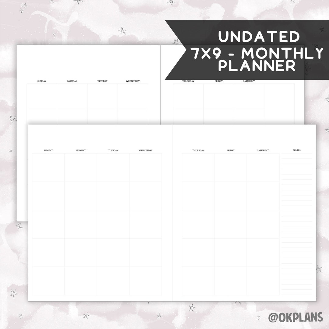 Undated - 7x9 Monthly Planner - Pick Monthly Option - Etsy