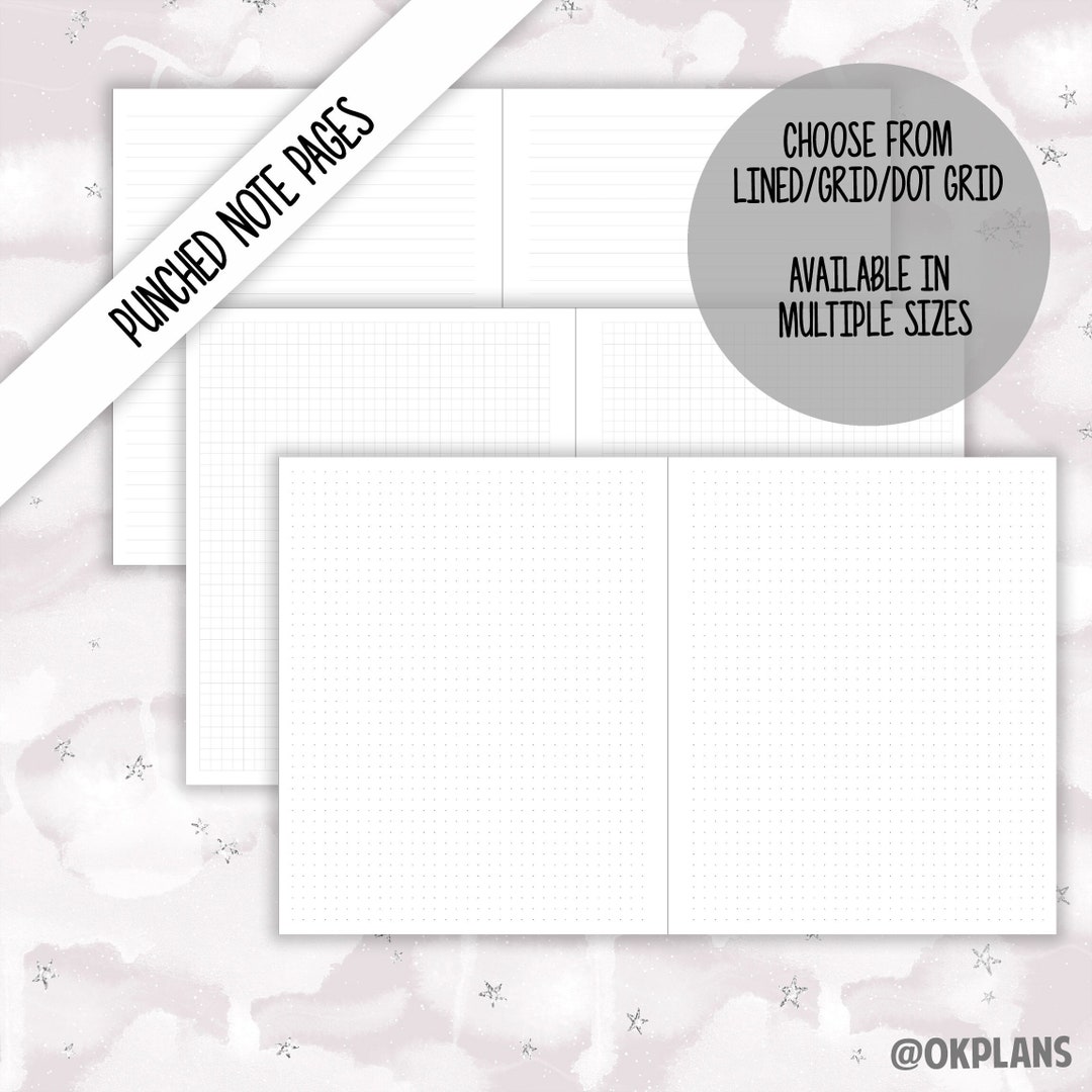 Punched Notes Pages // Choose Size, Layout, Punched Style // No Binding ...