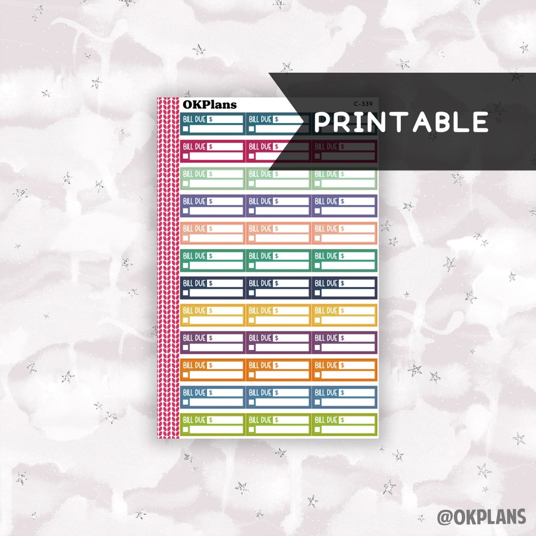 1.6in Bill Due Labels // Printable // EC Multi // C-339 // Multicolor ...